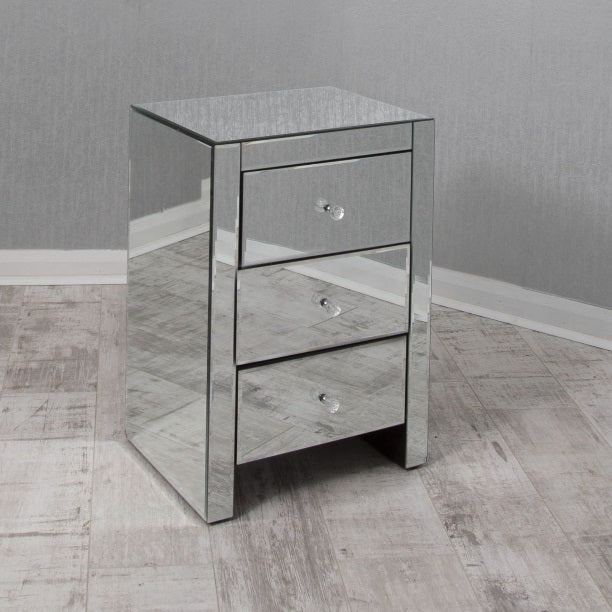 Large Mirror Bedside Cabinet | 3 Drawer | Pay Monthly Finance
